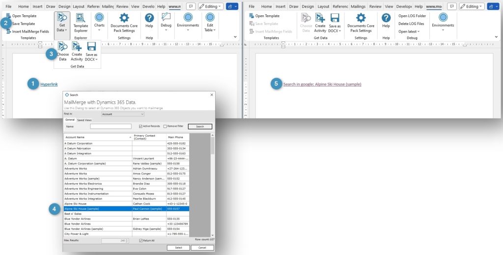 Insert Hyperlink with DocumentsCorePack TemplateDesigner