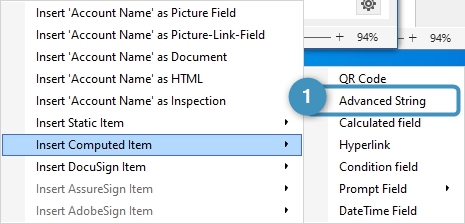 The Advanced String property of the DocumentsCorePack TemplateDesigner