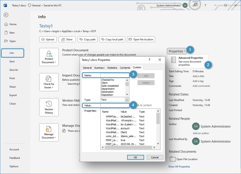 Use MS Word Properties With DocumentsCorePack Template Designer