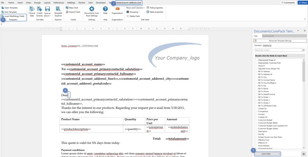 How to insert Condition Fields in DocumentsCorePack Templates