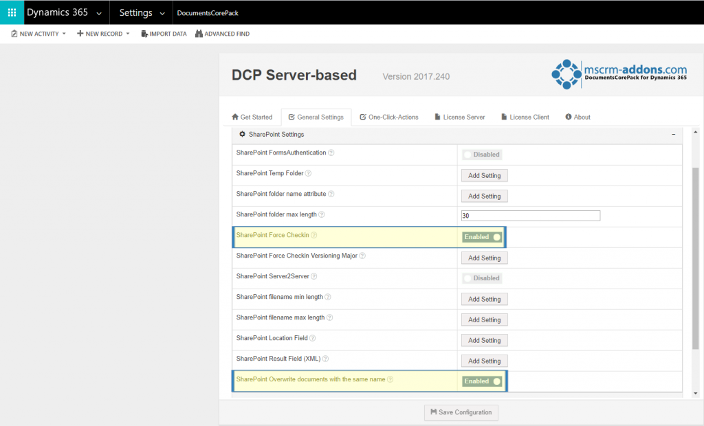 Checkin/checkout issue when uploading documents to SharePoint via DocumentsCorePack