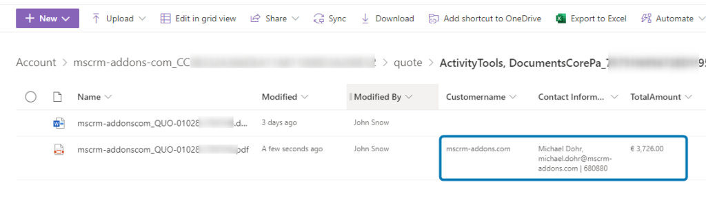 Sharepoint Metadata (Dynamics 365)