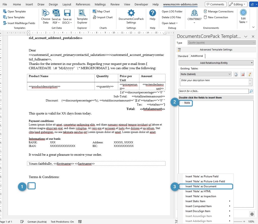 The "Insert as Document" option in DocumentsCorePack Templates