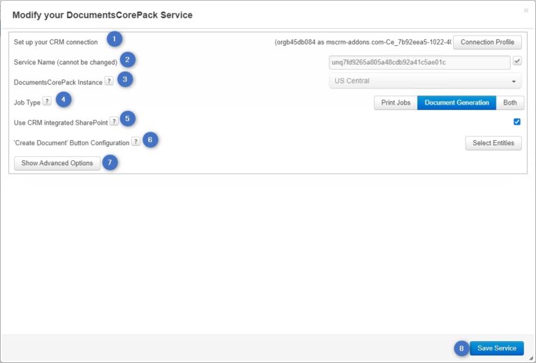 DocumentsCorePack Online Service Configuration