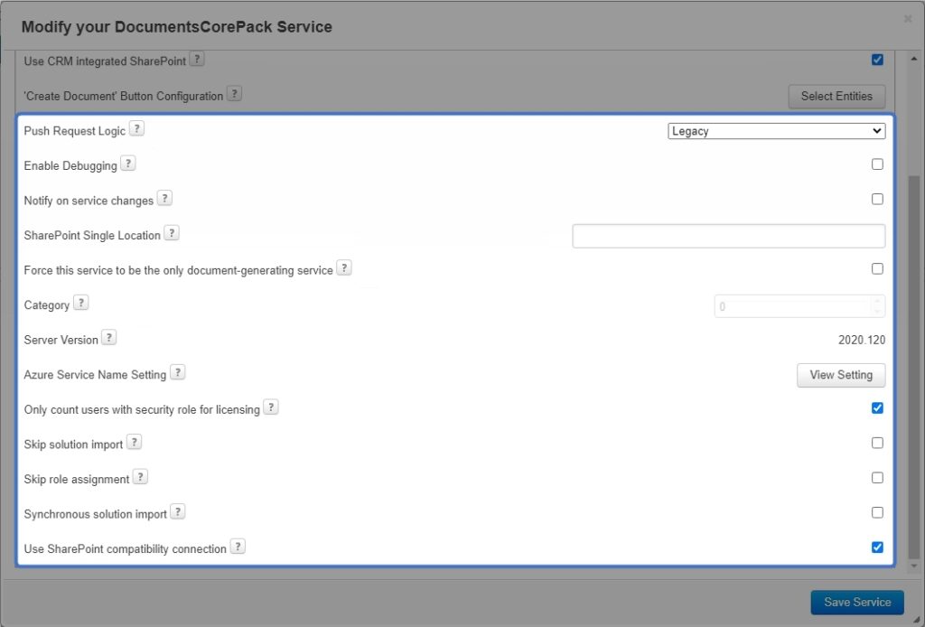 DocumentsCorePack Online Service Configuration