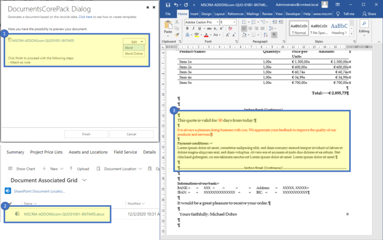 DocumentsCorePack Editable Sections Feature (Dynamics 365)