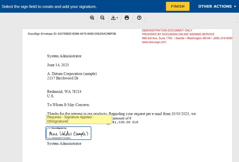 Merge and send a document for e-Signing using DocuSign