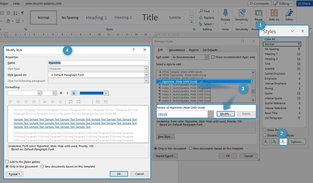 How to modify the Hyperlink style