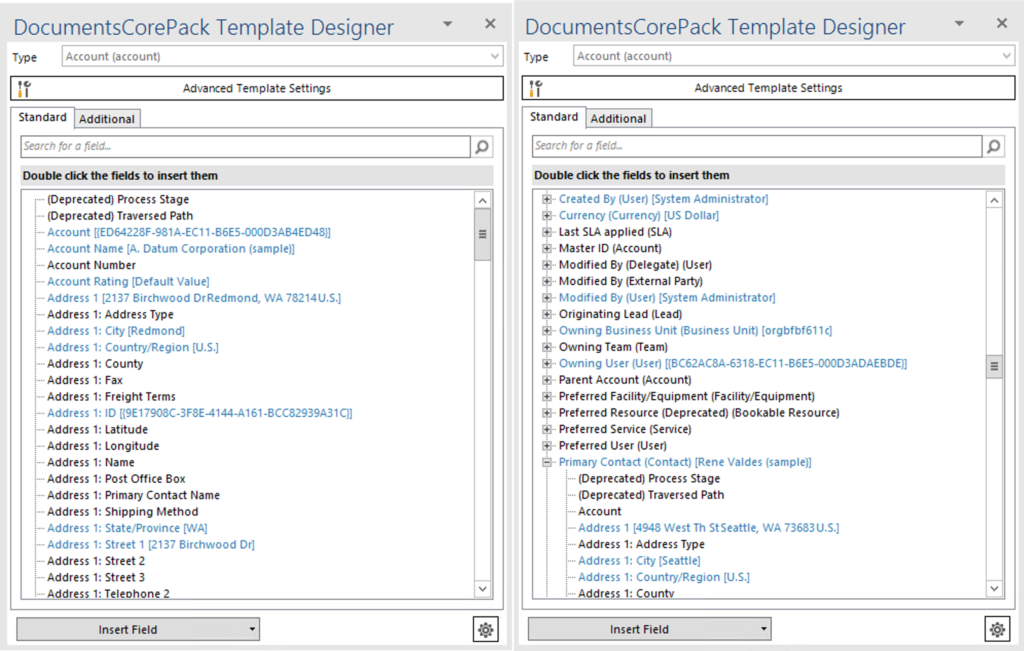 Using sample data for data preview during template design