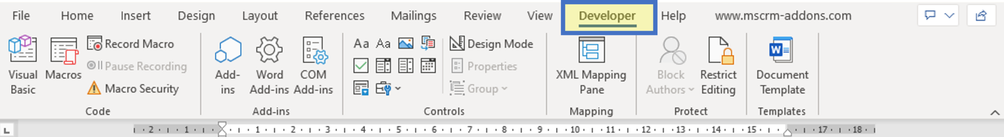 The developer tab in Microsoft Word
