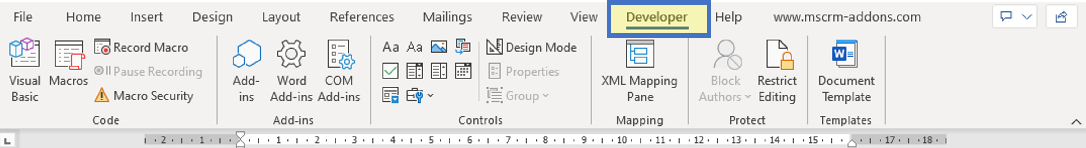 The Developer Tab In Microsoft Word Mscrm addons KnowledgeBase