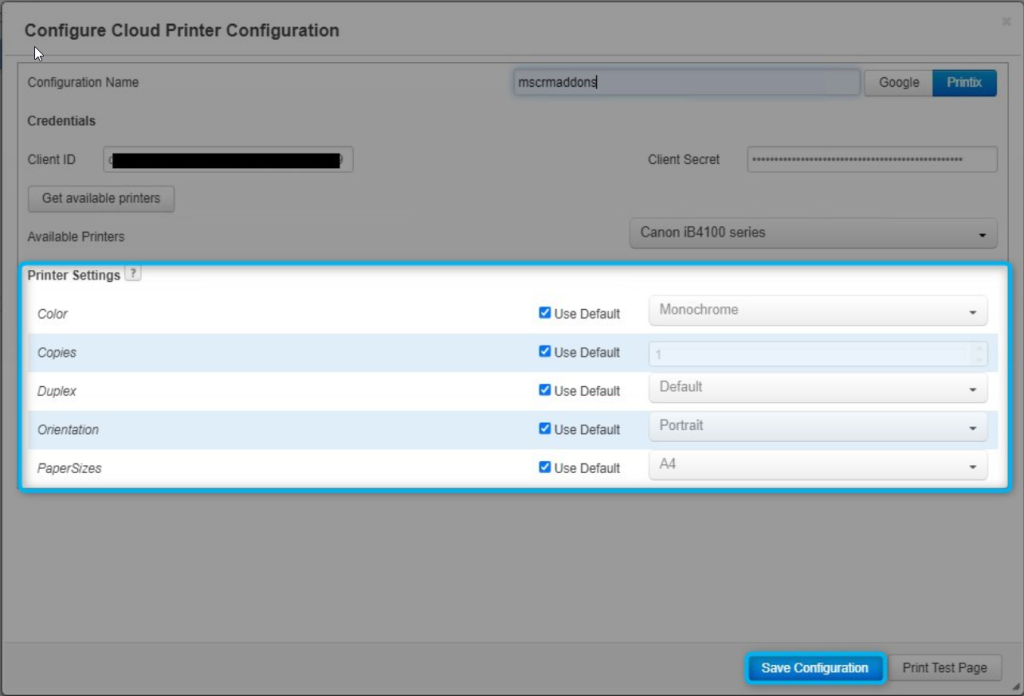 Printix - Printer Configuration for DocumentsCorePack