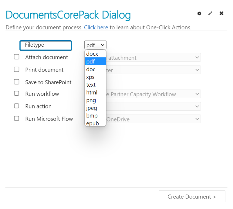 The DocumentsCorePack Dialog