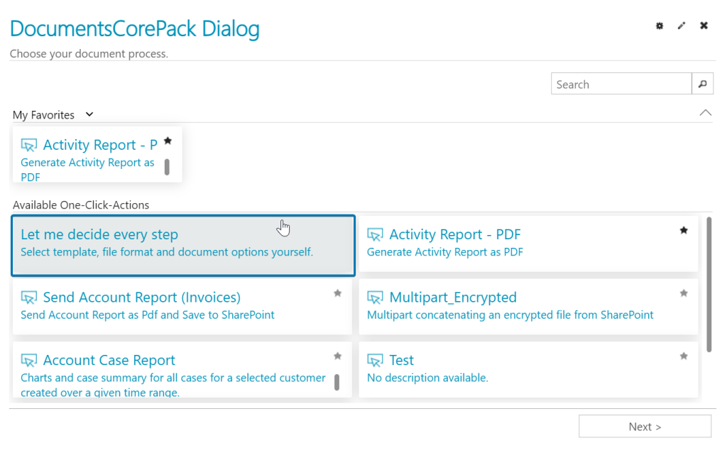 The DocumentsCorePack Dialog
