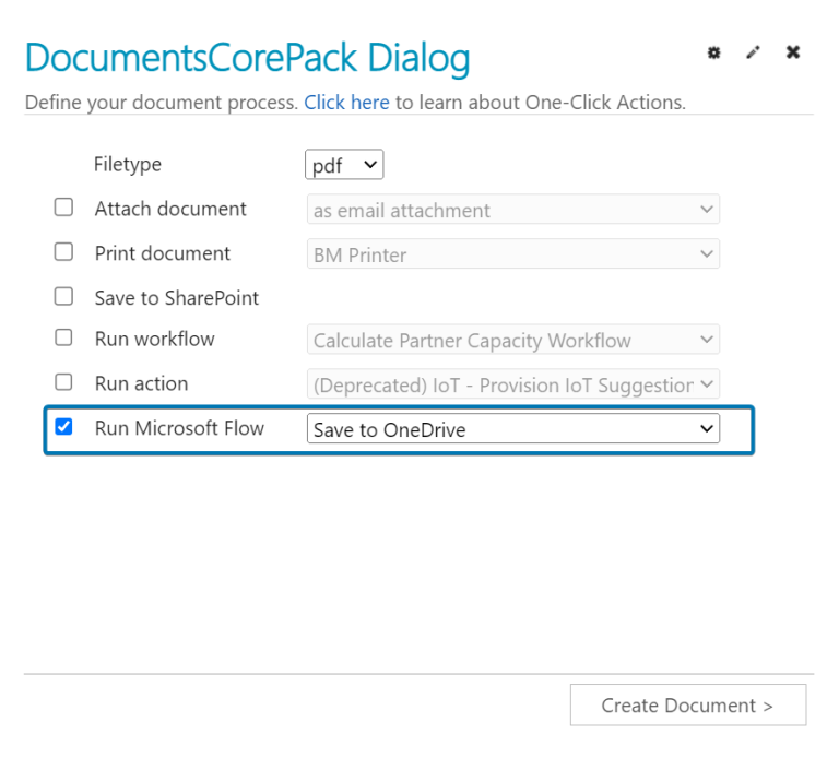 The DocumentsCorePack Dialog