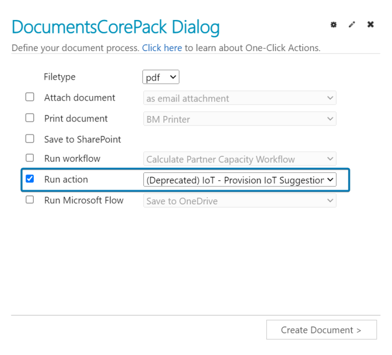 The DocumentsCorePack Dialog