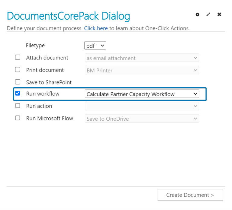 The DocumentsCorePack Dialog