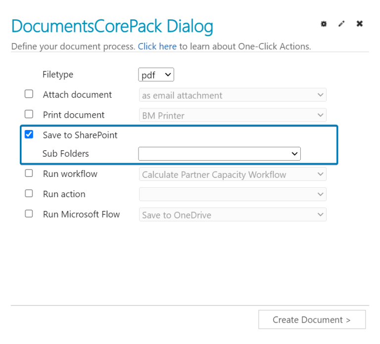 The DocumentsCorePack Dialog