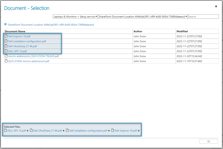 Attaching documents from SharePoint when sending emails via the DocumentsCorePack dialog