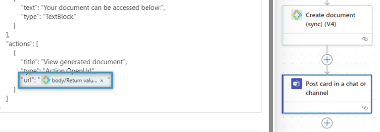 How to display a generated document using Adaptive Cards