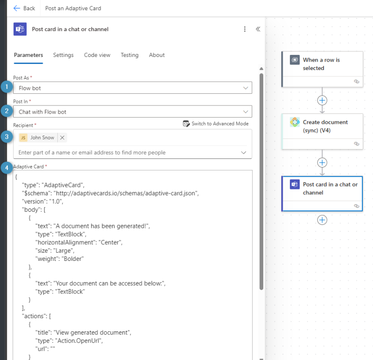 How to display a generated document using Adaptive Cards